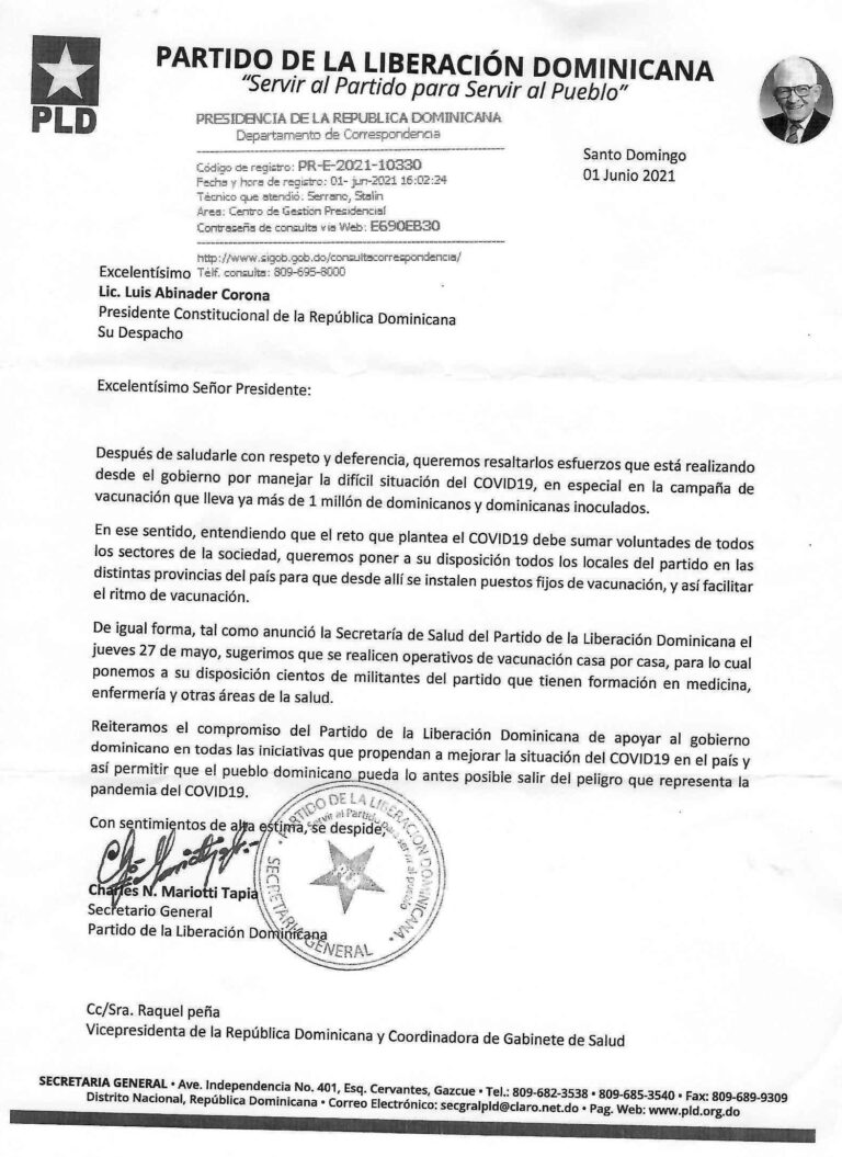 Carta del PLD al Presidente Luis Abinader | PLD AL DIA